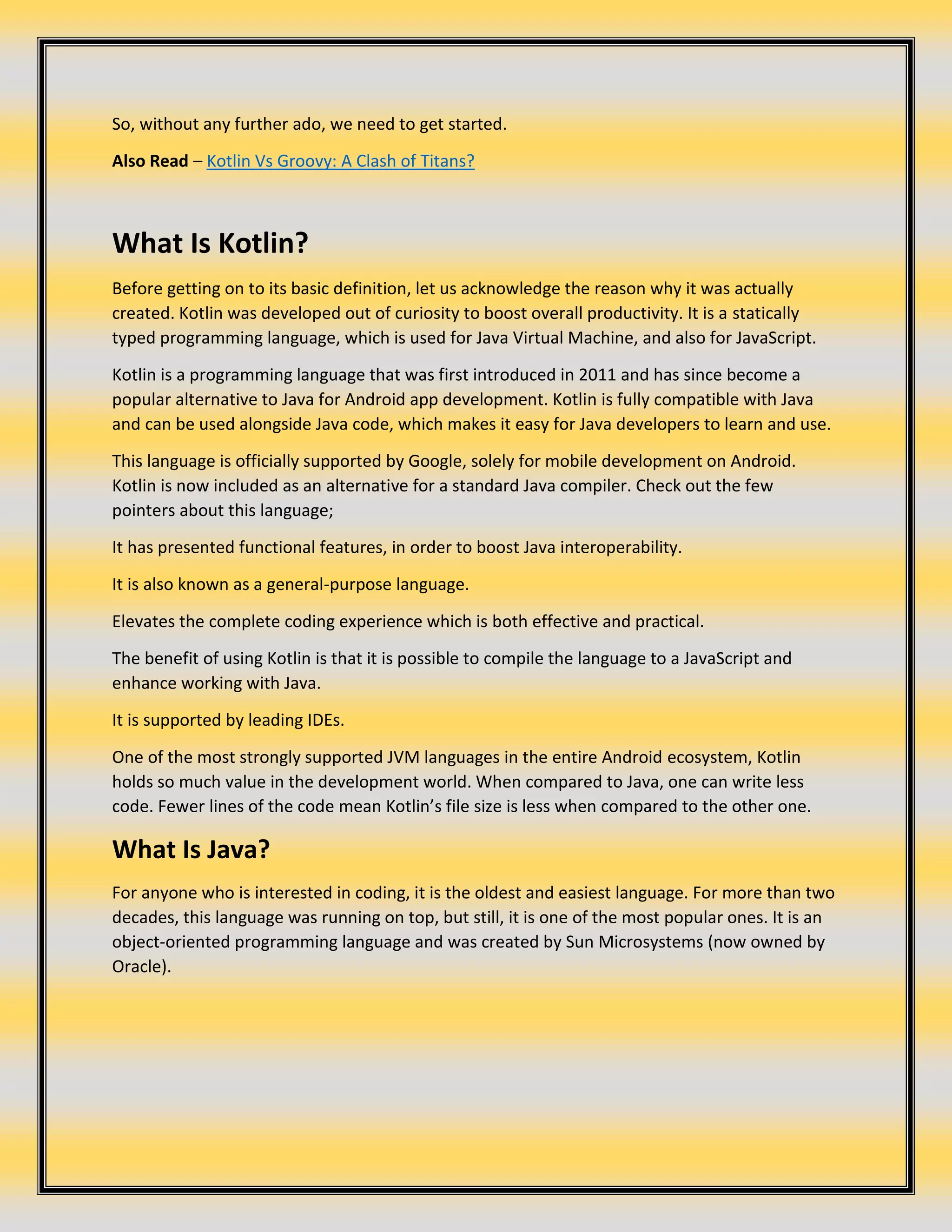 Kotlin Vs Java Finding The All Time Favorite Fit Pdf Programming Languages Computing