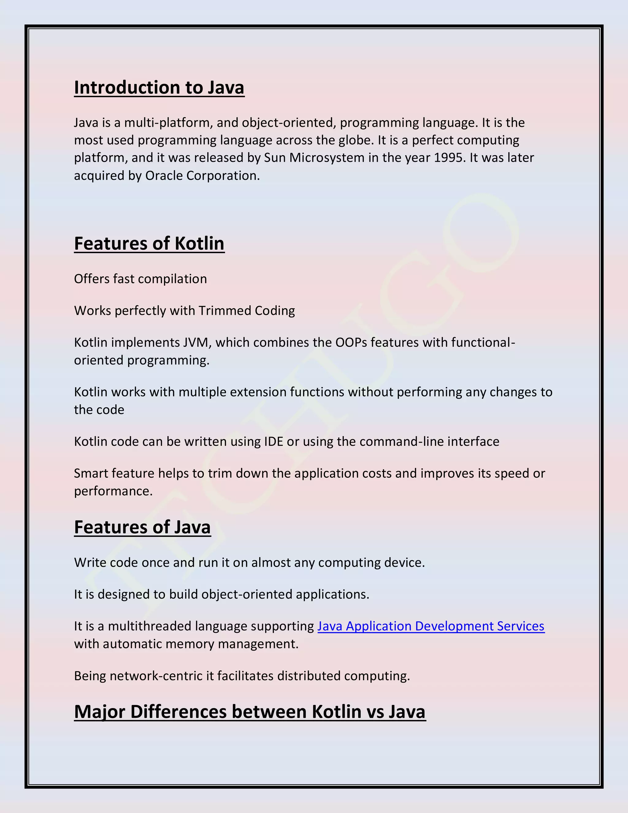 Kotlin Vs Java A Comparison For Application Development Projectspdf