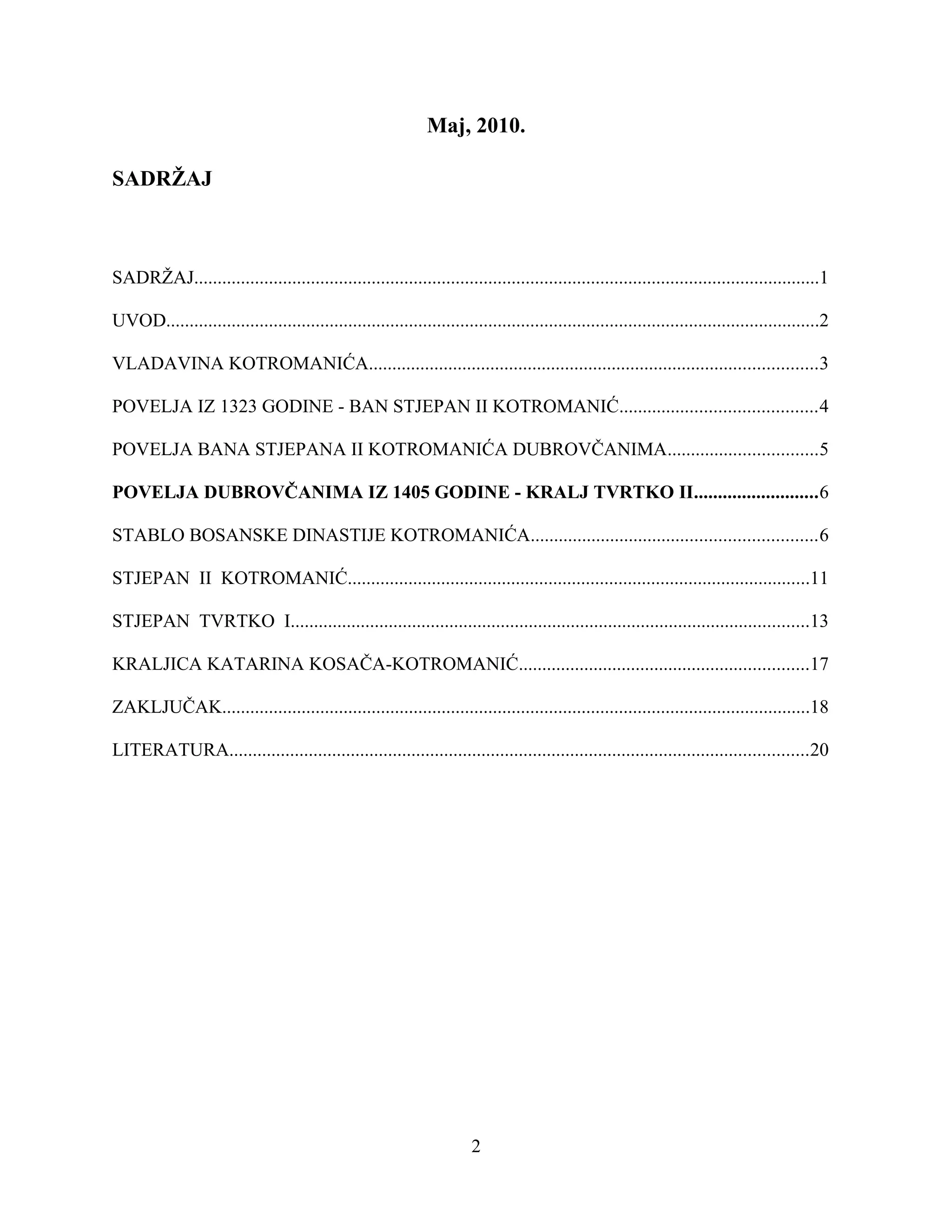 Kotromanici srednjovijekovna bosanska vladarska dinastija | DOC