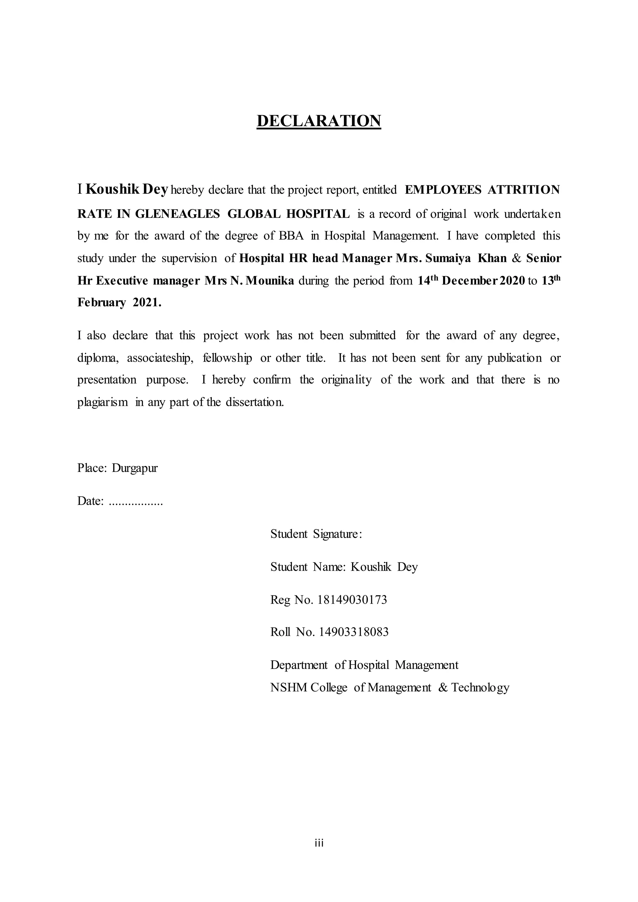 Employees Attrition Rate at Gleneagles Global Hospital | DOCX