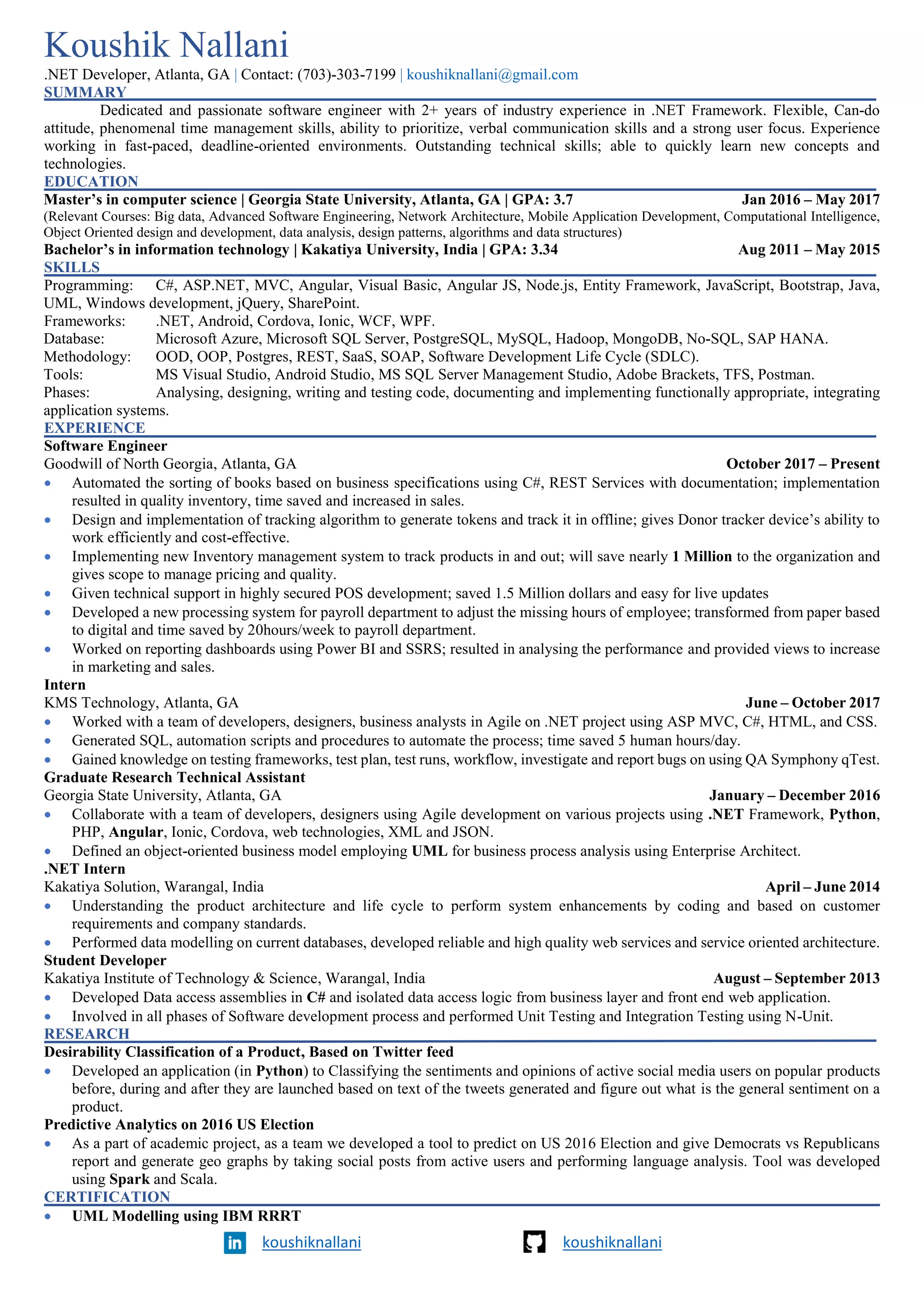 Koushik Nallani .NET Developer | PDF