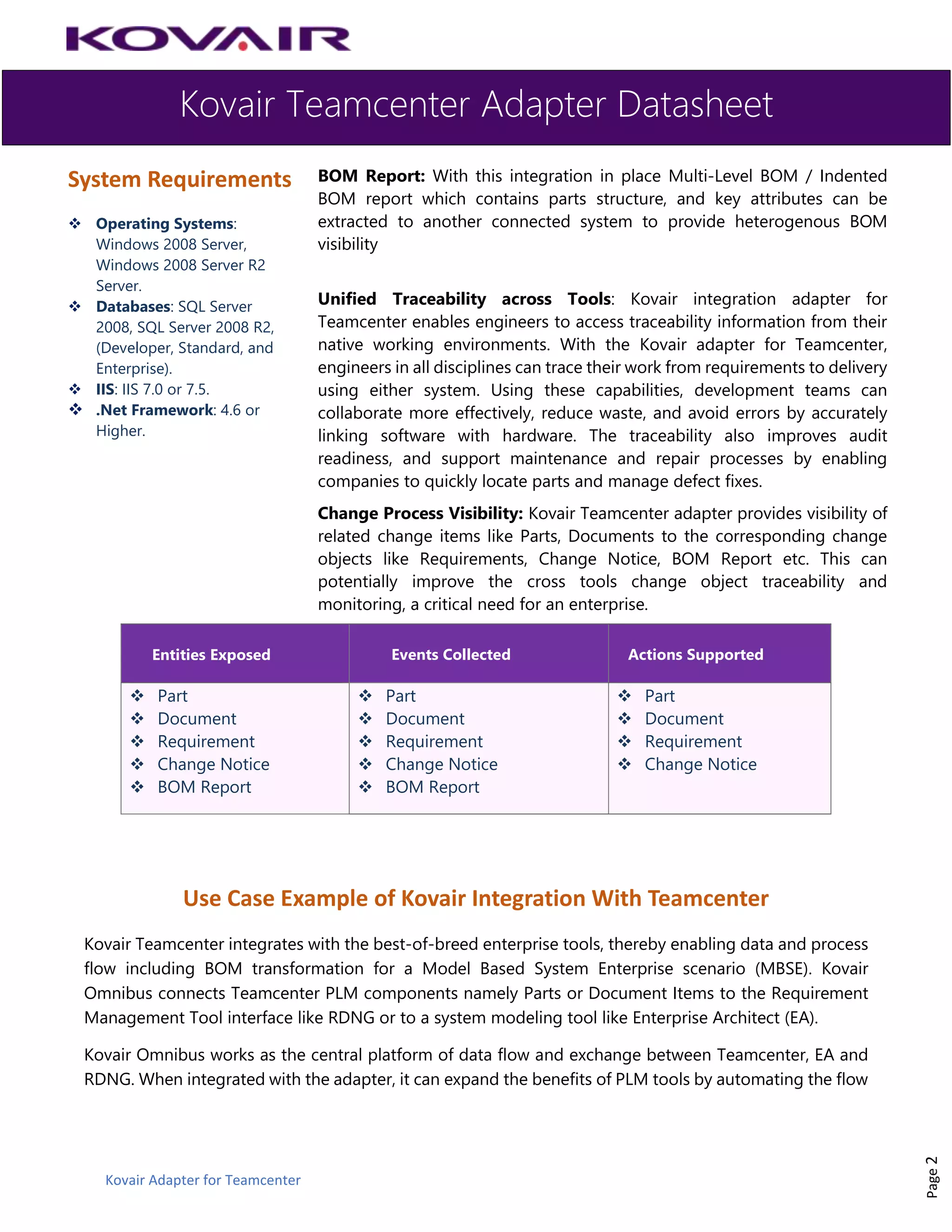 Teamcenter Integration Adapter - Datasheet | PDF