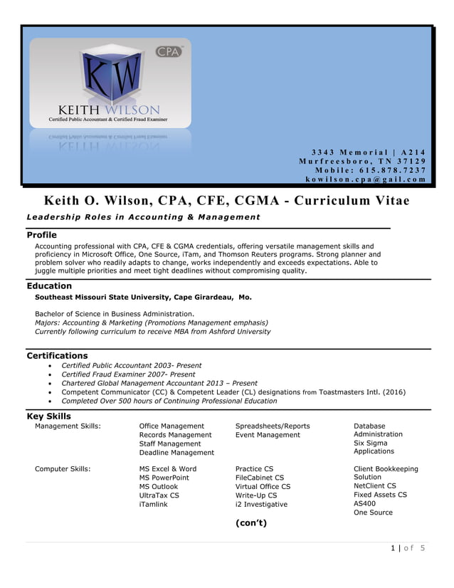 Keith O. Wilson CV 07.14.16