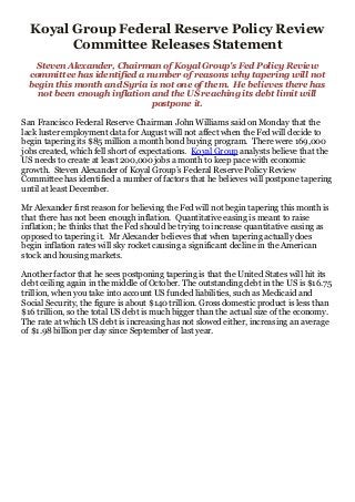Koyal Group Federal Reserve Policy Review Committee Releases Statement