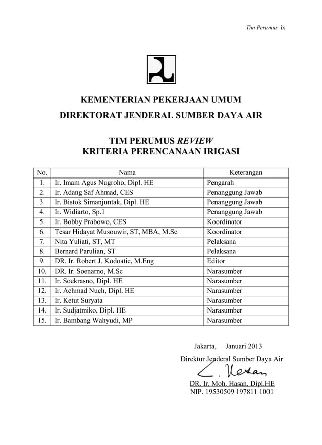Kriteria Perencanaan-KP 01-Jaringan Irigasi- Tahun 2013 | PDF