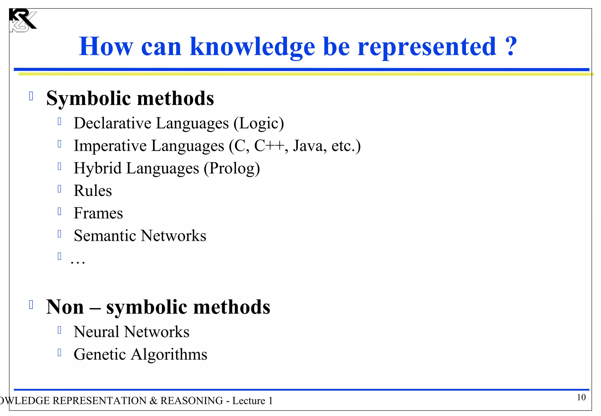 Knowledge Representation & Reasoning | PPT