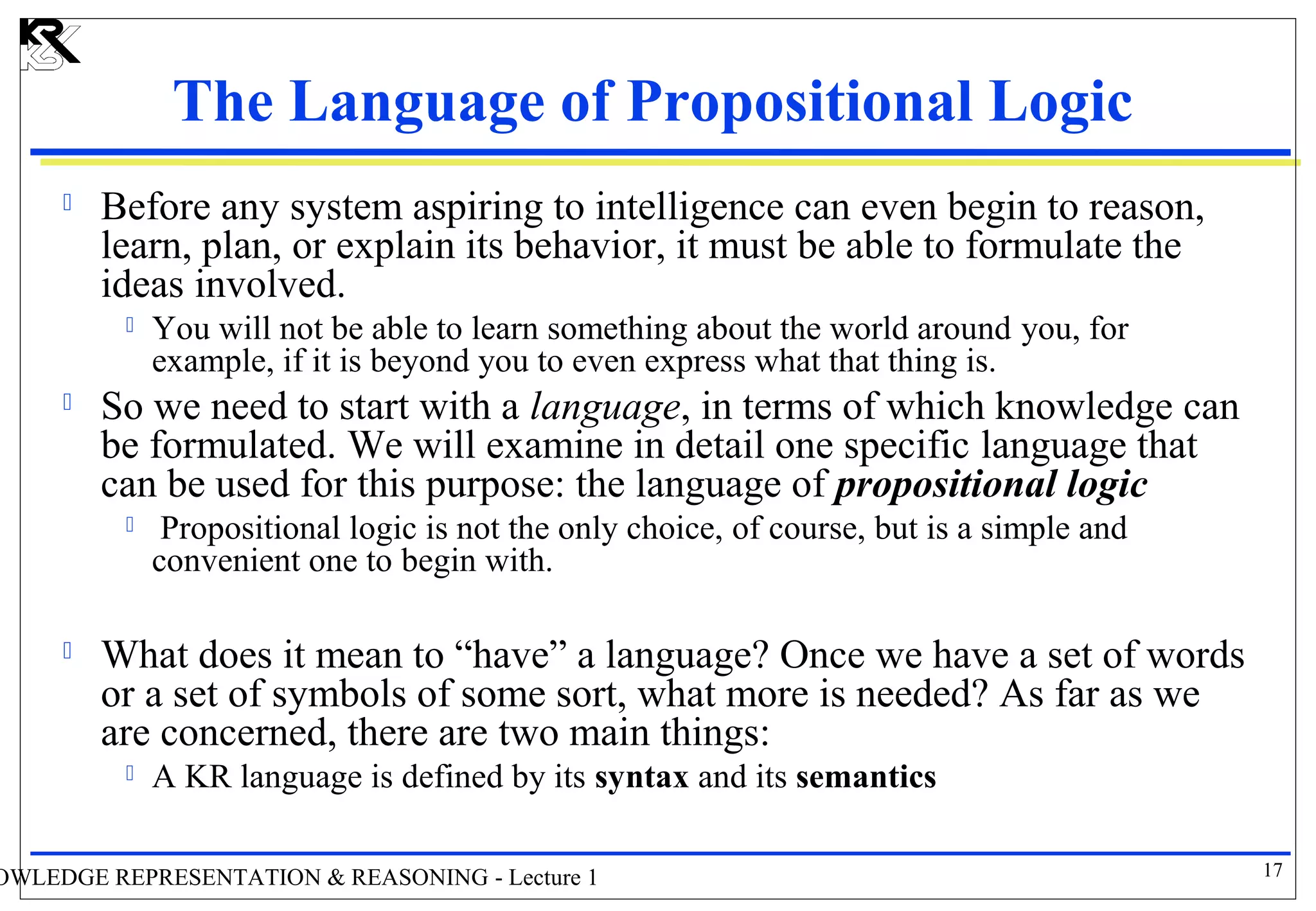Knowledge Representation & Reasoning | PPT
