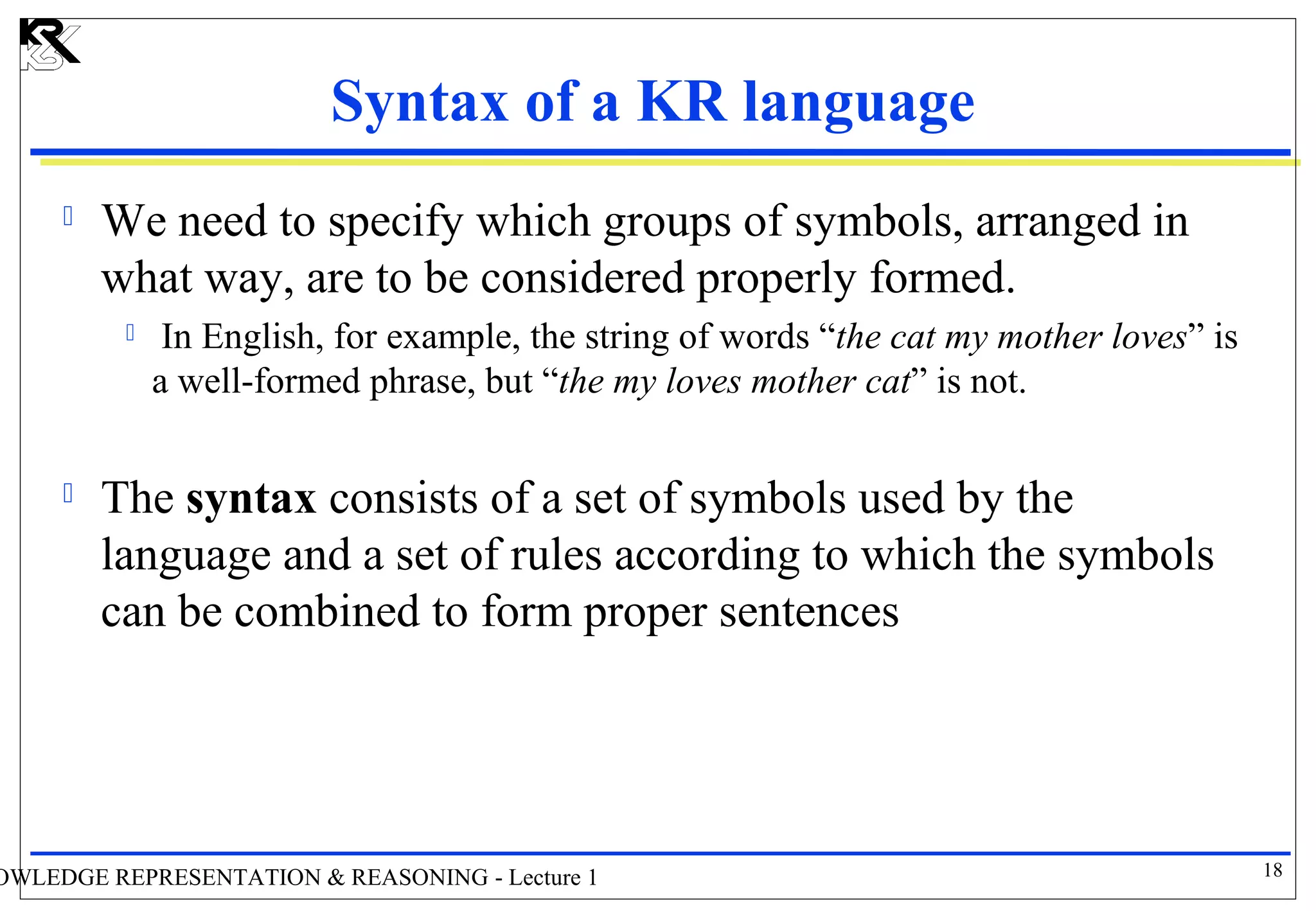 Knowledge Representation & Reasoning | PPT