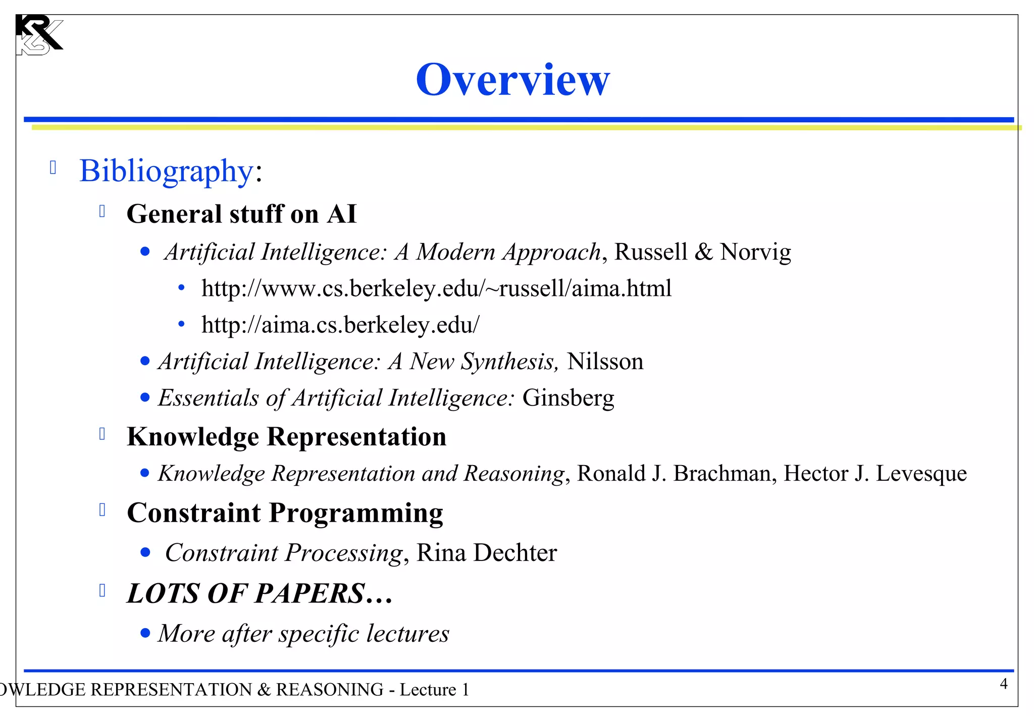 Knowledge Representation & Reasoning | PPT