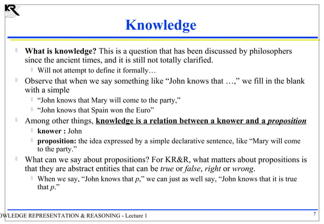 Knowledge Representation & Reasoning | PPT