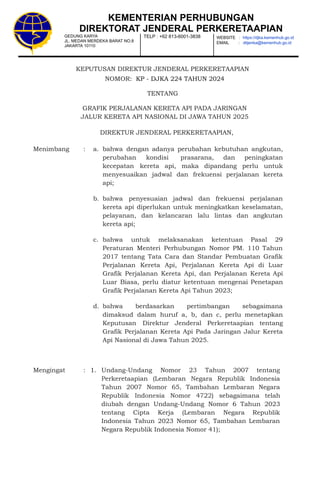 Keputusan Direktur Jenderal Perkeretaapian Tentang Grafik Perjalanan ...