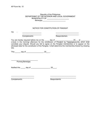 Katarungang pambarangay forms-uses and applications | PDF