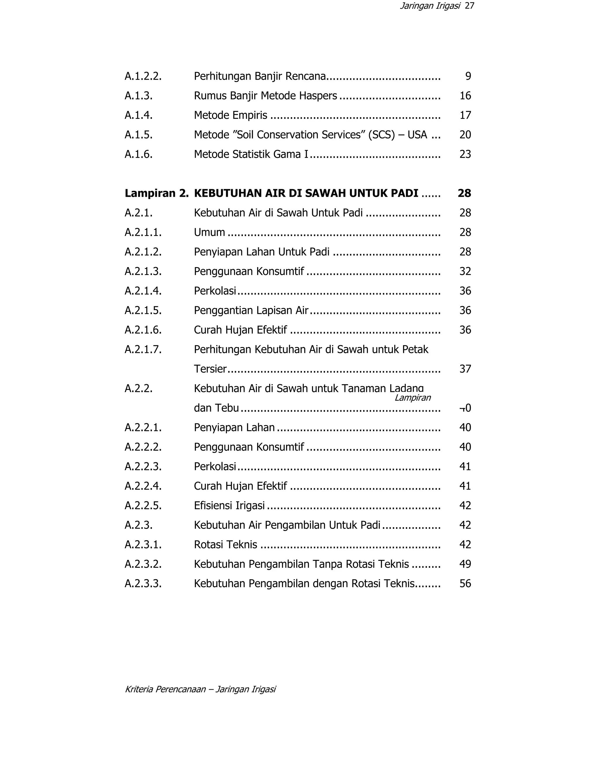 Kp 01 2010 perencanaan jaringan irigasi | PDF