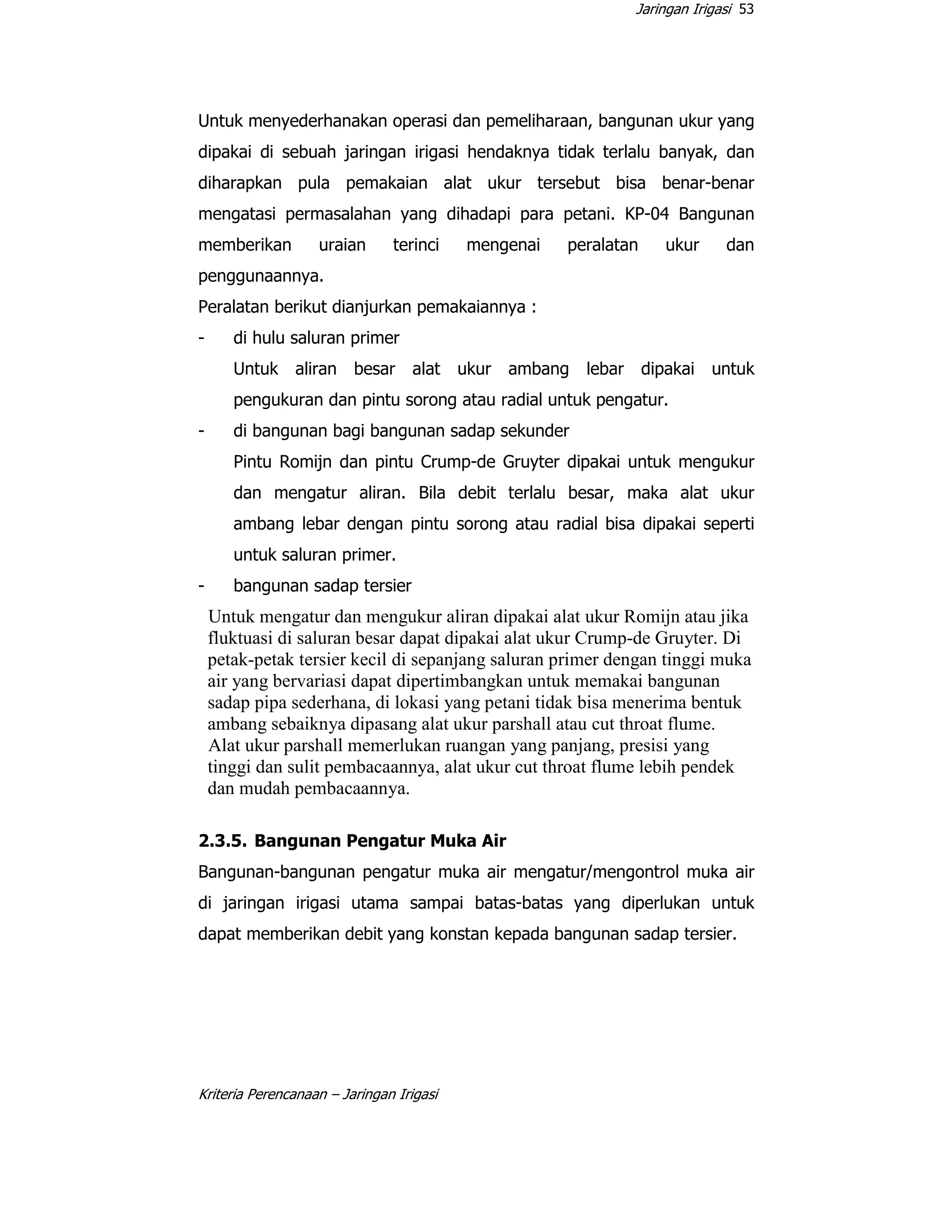 Kp 01 2010 perencanaan jaringan irigasi | PDF