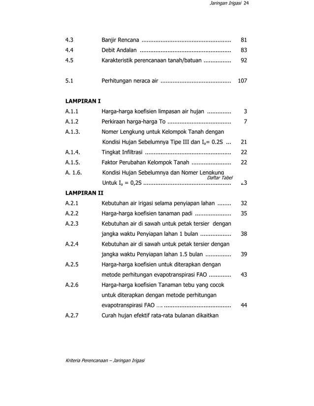 Kp 01 2010 perencanaan jaringan irigasi | PDF