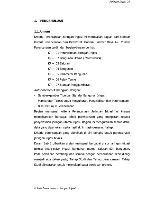 Kp 01 2010 perencanaan jaringan irigasi | PDF