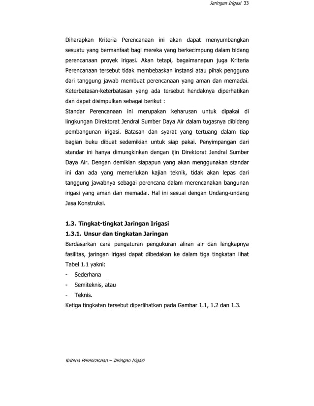 Kp 01 2010 perencanaan jaringan irigasi | PDF