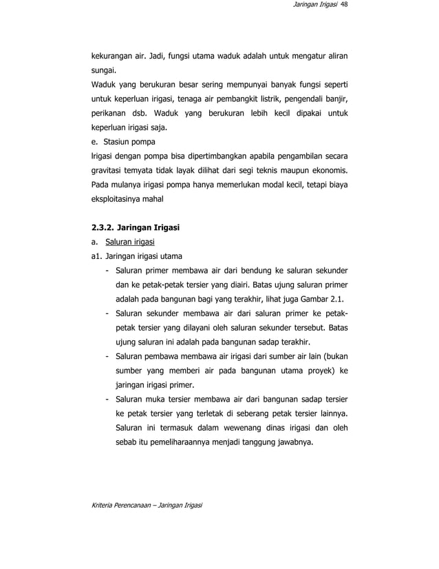 Kp 01 2010 perencanaan jaringan irigasi | PDF