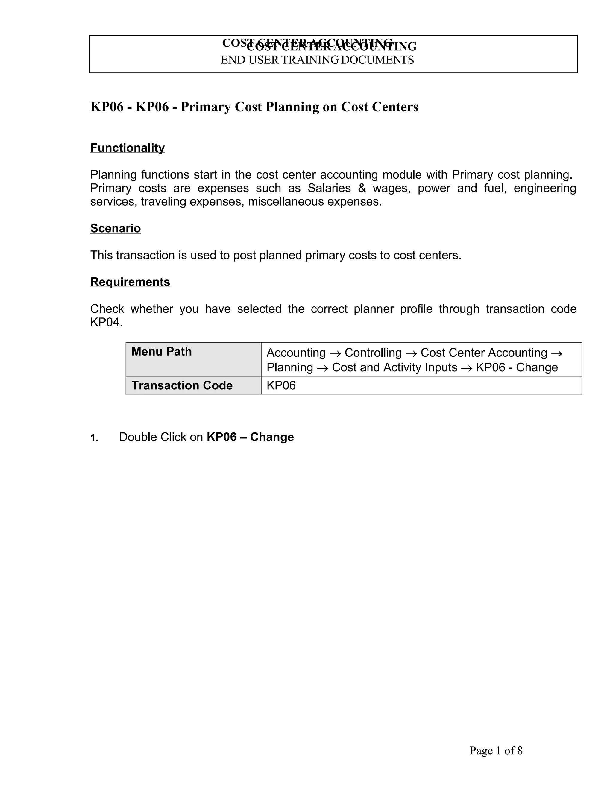 Kp06 Primary Cost Planning | DOC