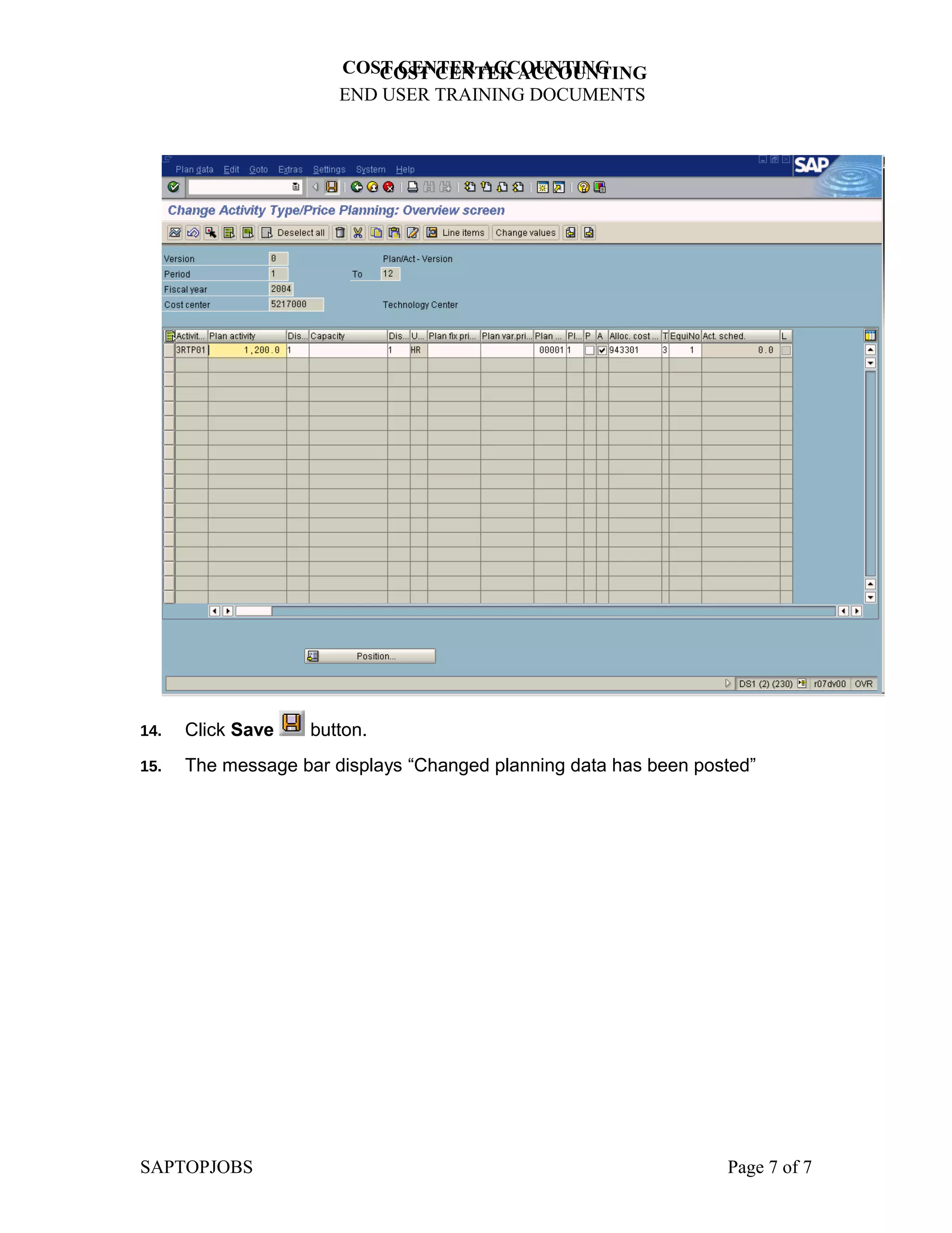 Kp26 plan activity output on cost center | DOC