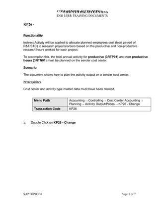 Kp26 plan activity output on cost center | DOC