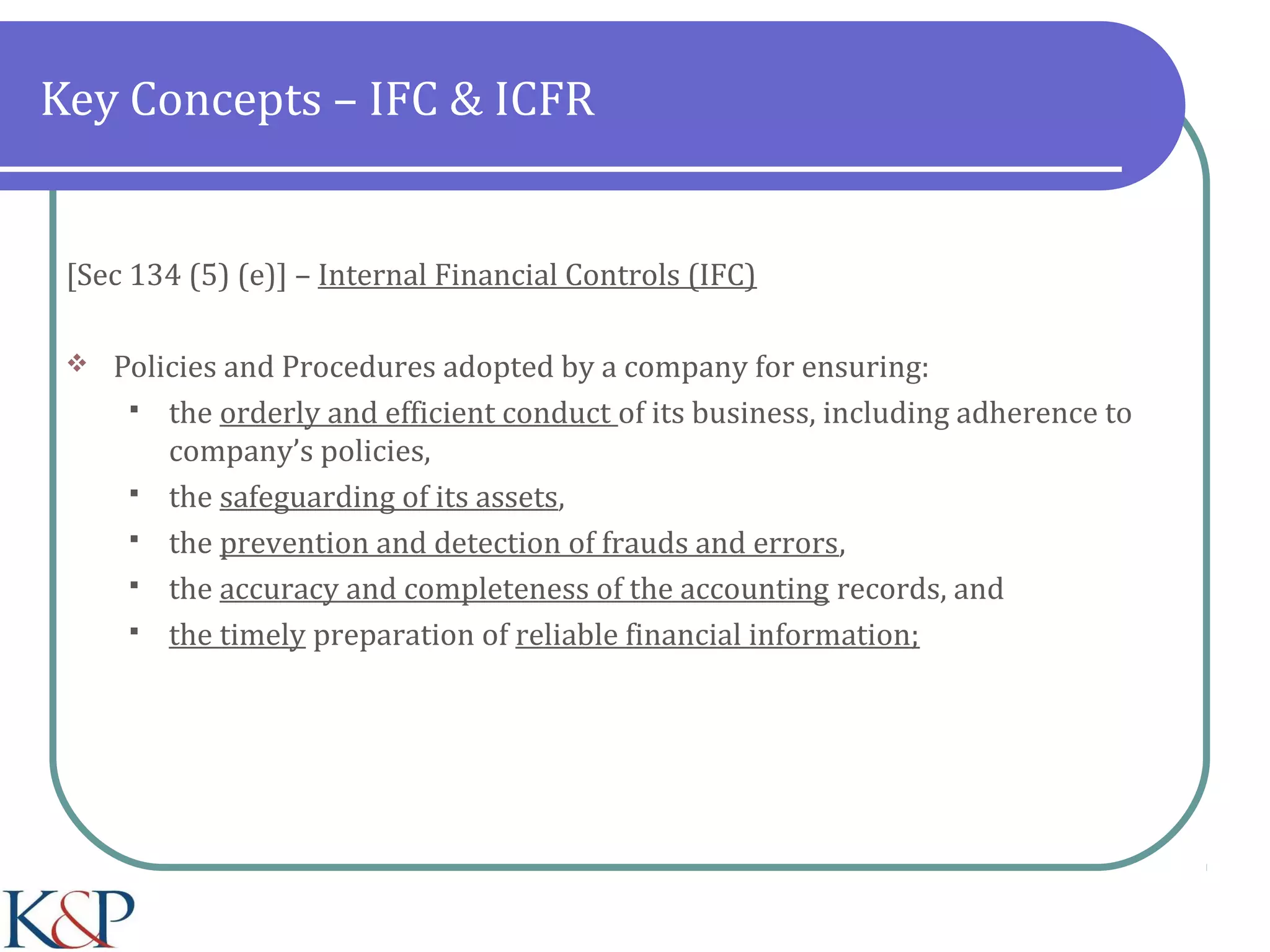 Internal Financial Controls (IFC) / Internal Control over Financial ...