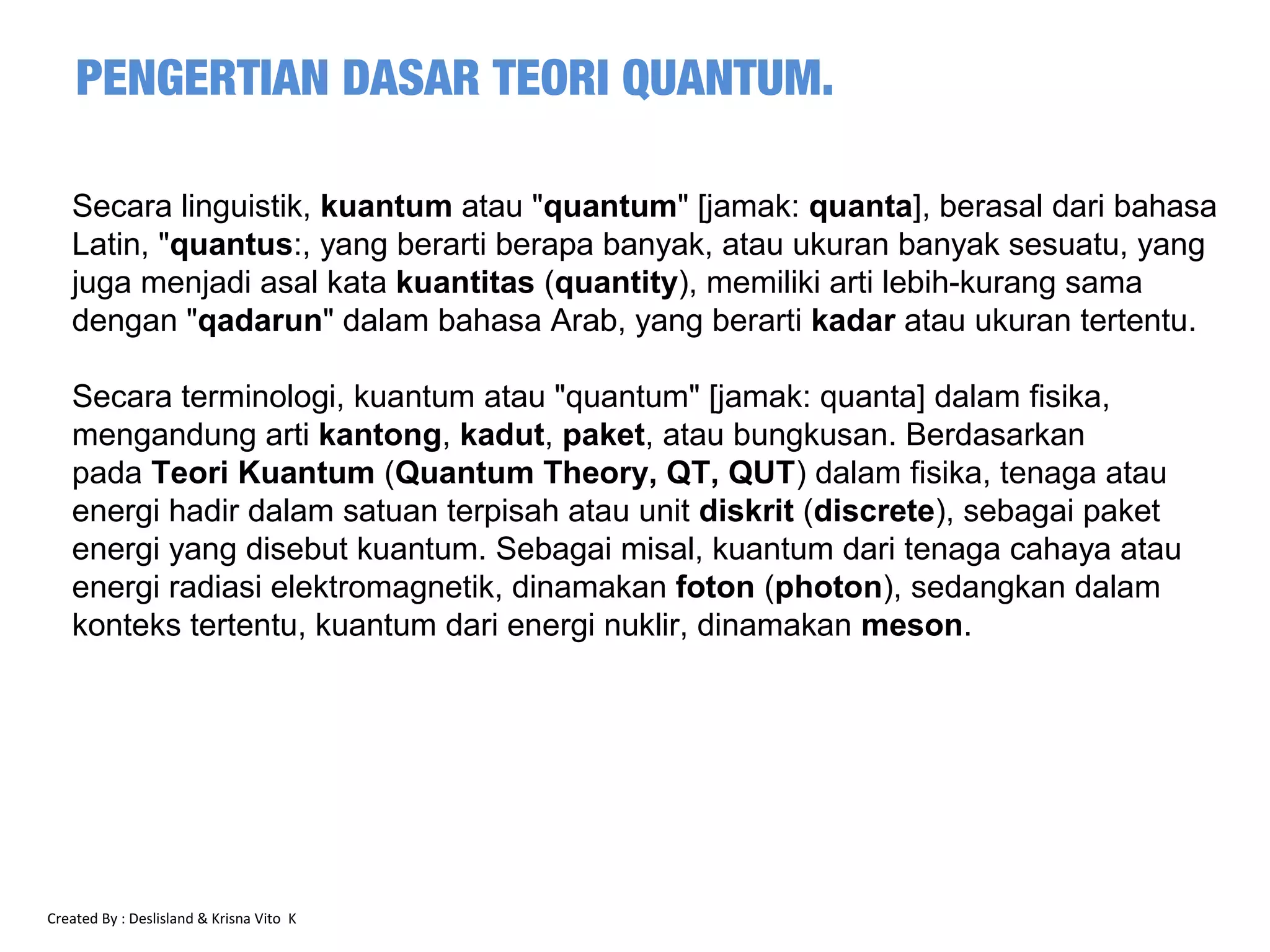 Dasar Teori Quantum Dan Model Atom | PPT