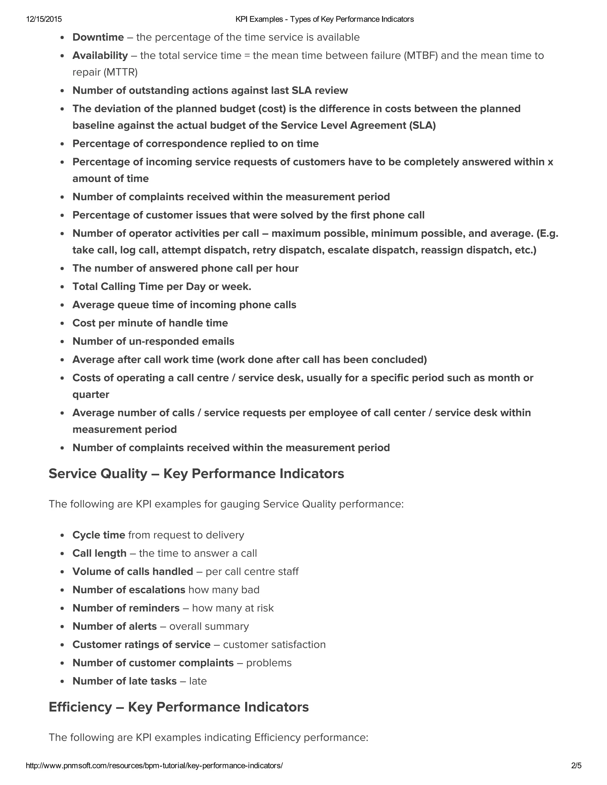 Kpi examples types of key performance indicators | PDF | Operating ...