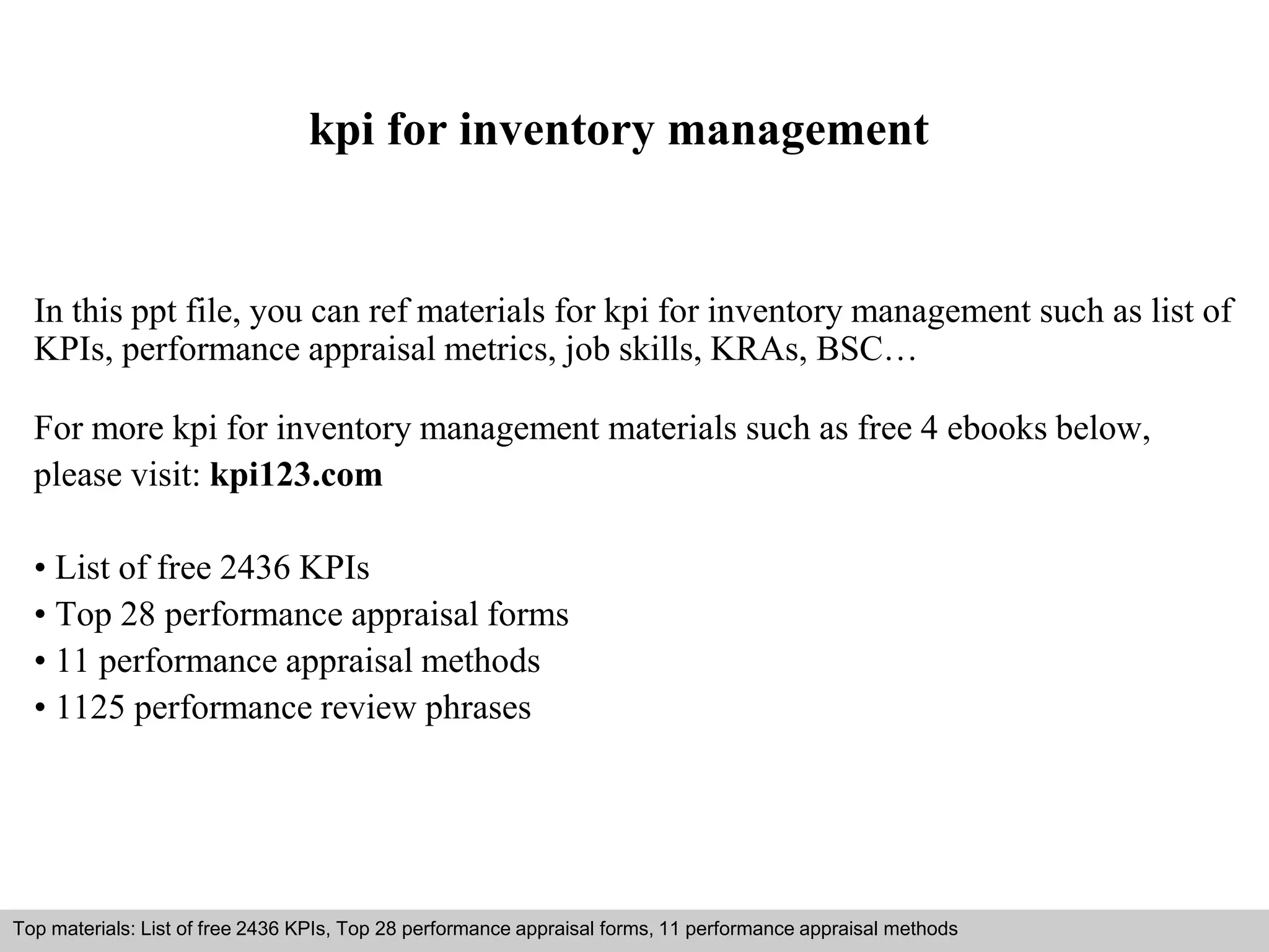 Kpi for inventory management | PPT