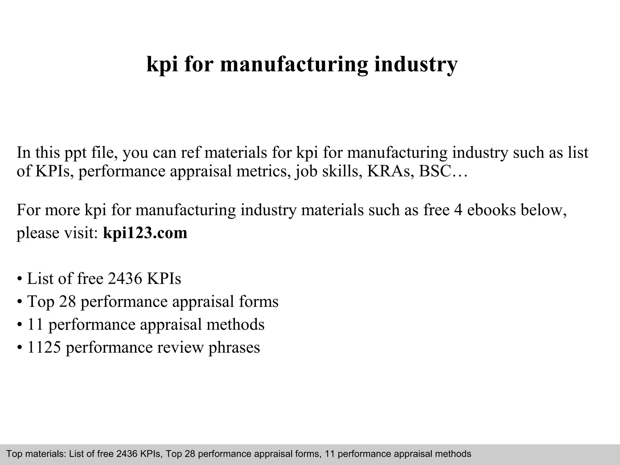 Kpi for manufacturing industry | PPT
