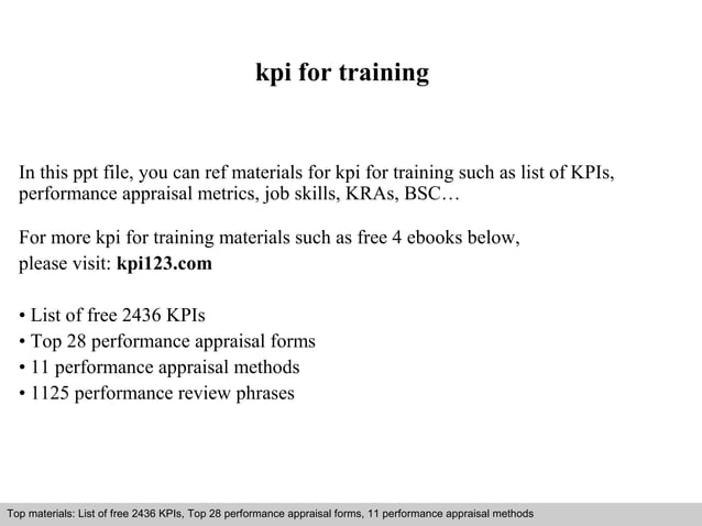 Kpi for training | PPT | Resume Writing and Advice | Job Search