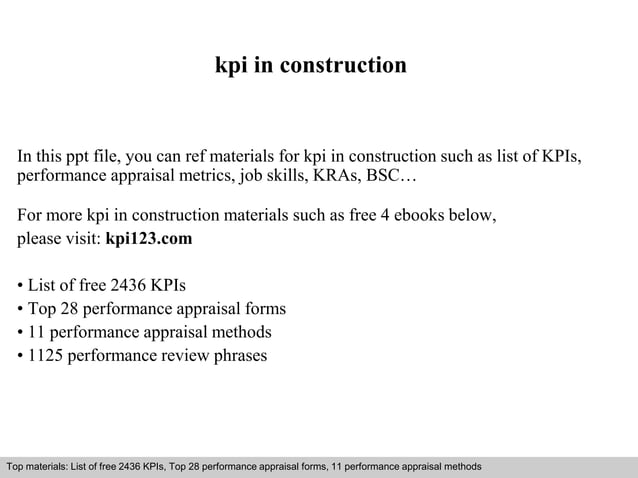 Kpi in construction | PPT | Resume Writing and Advice | Job Search