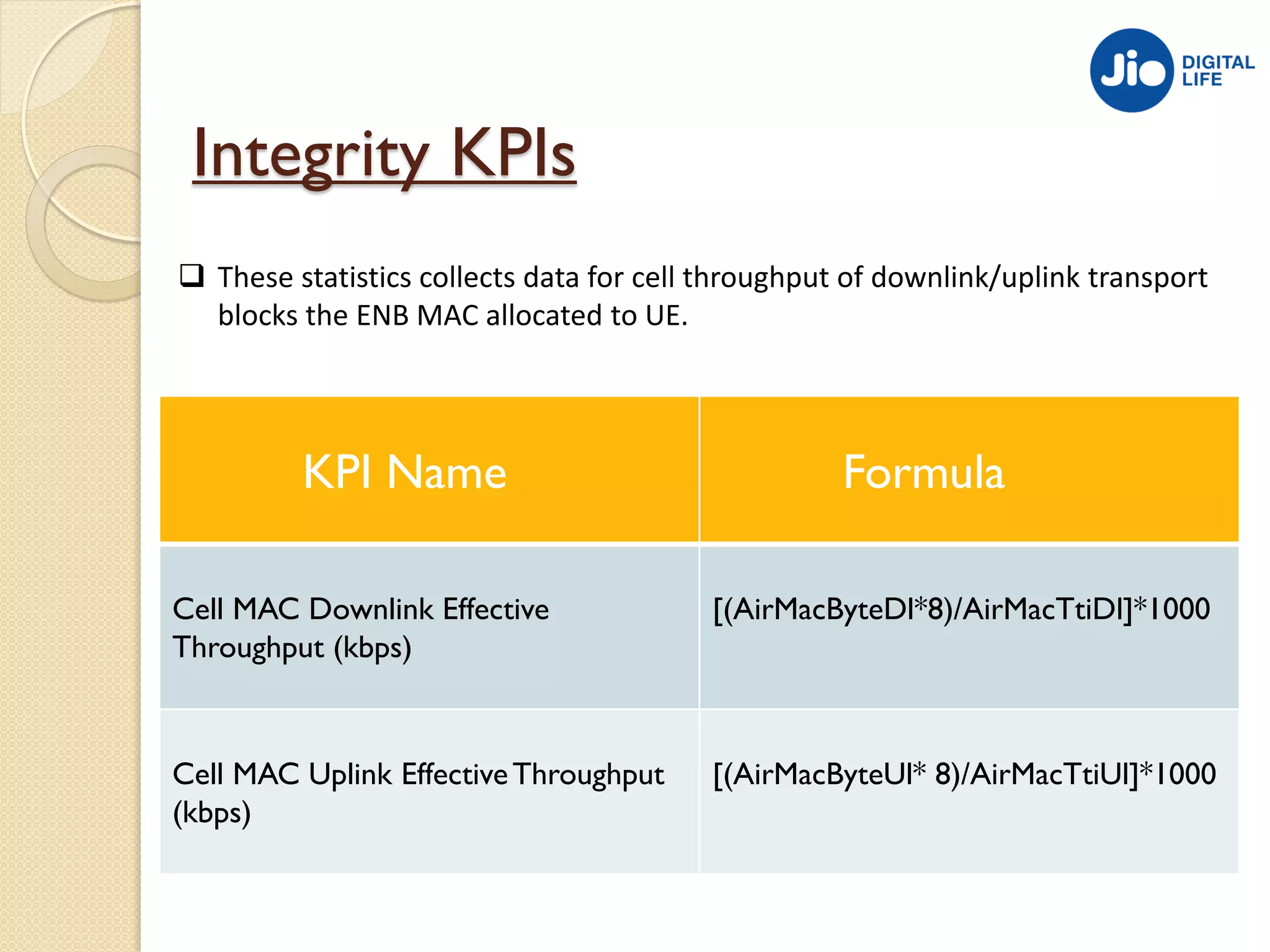 LTE KPIs and Formulae | PDF