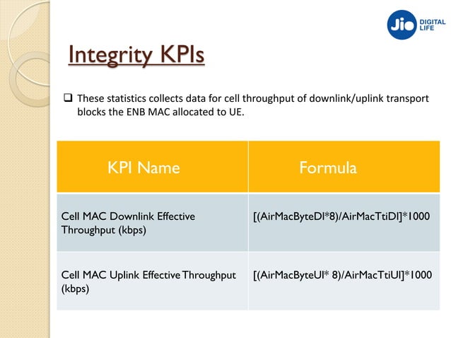 LTE KPIs and Formulae | PDF