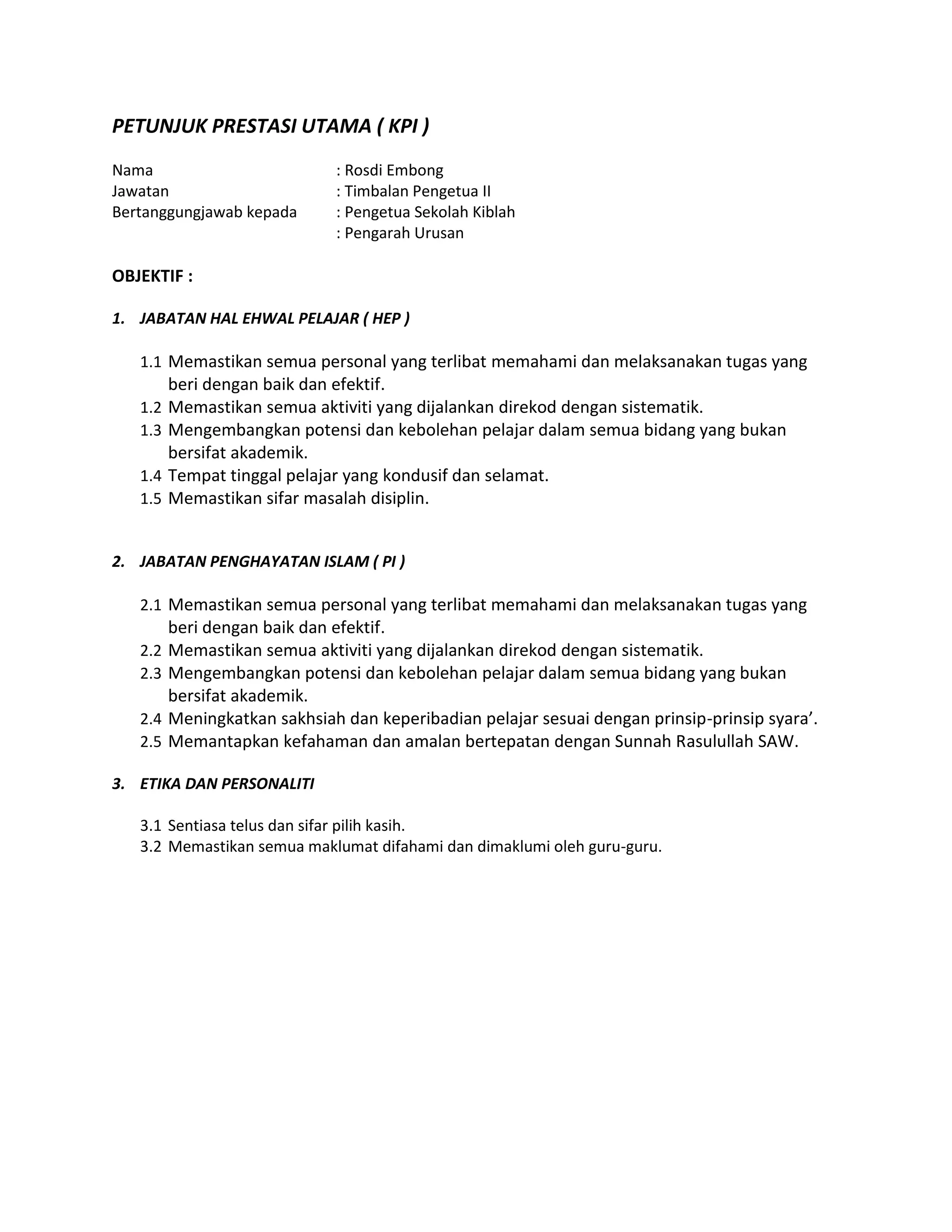 Kpi rosdi ( julai ) | DOCX