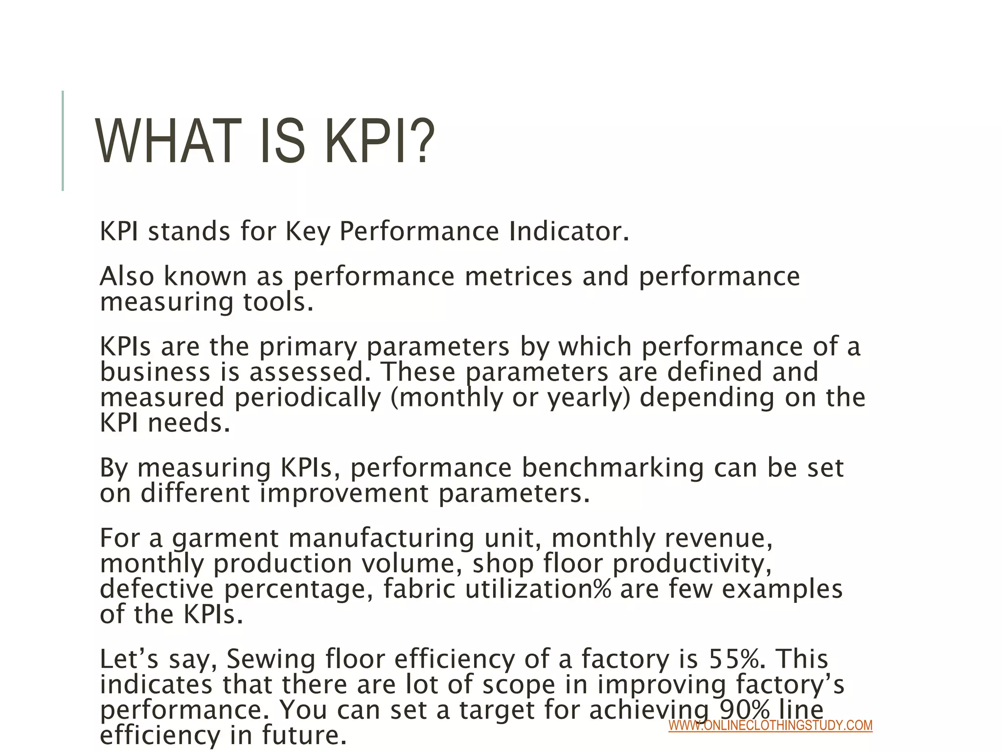 Apparel Manufacturing Key Performance Indicators (KPI) | PPTX