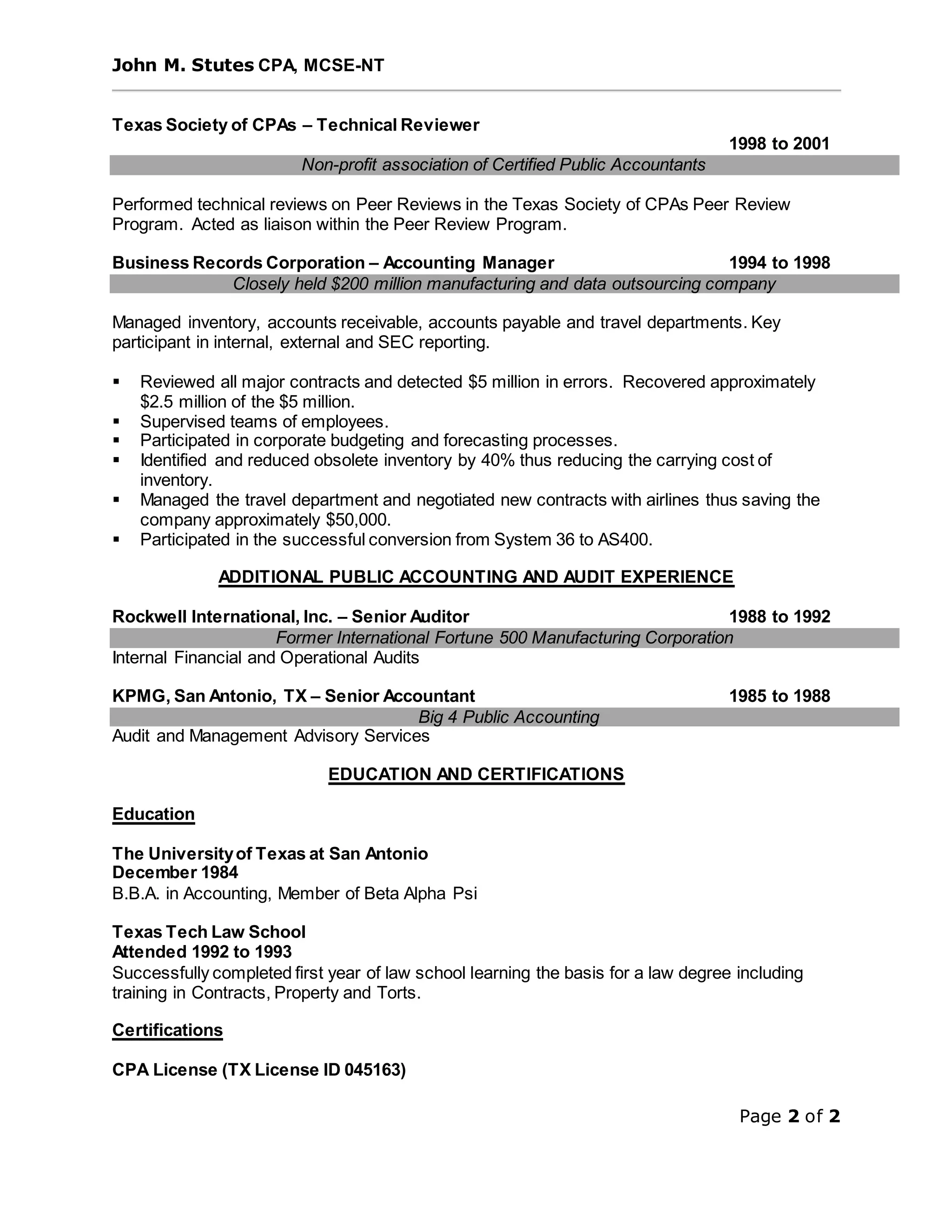 Kpmg and industry resume | DOCX