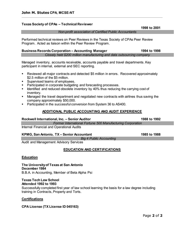 Kpmg and industry resume | PDF