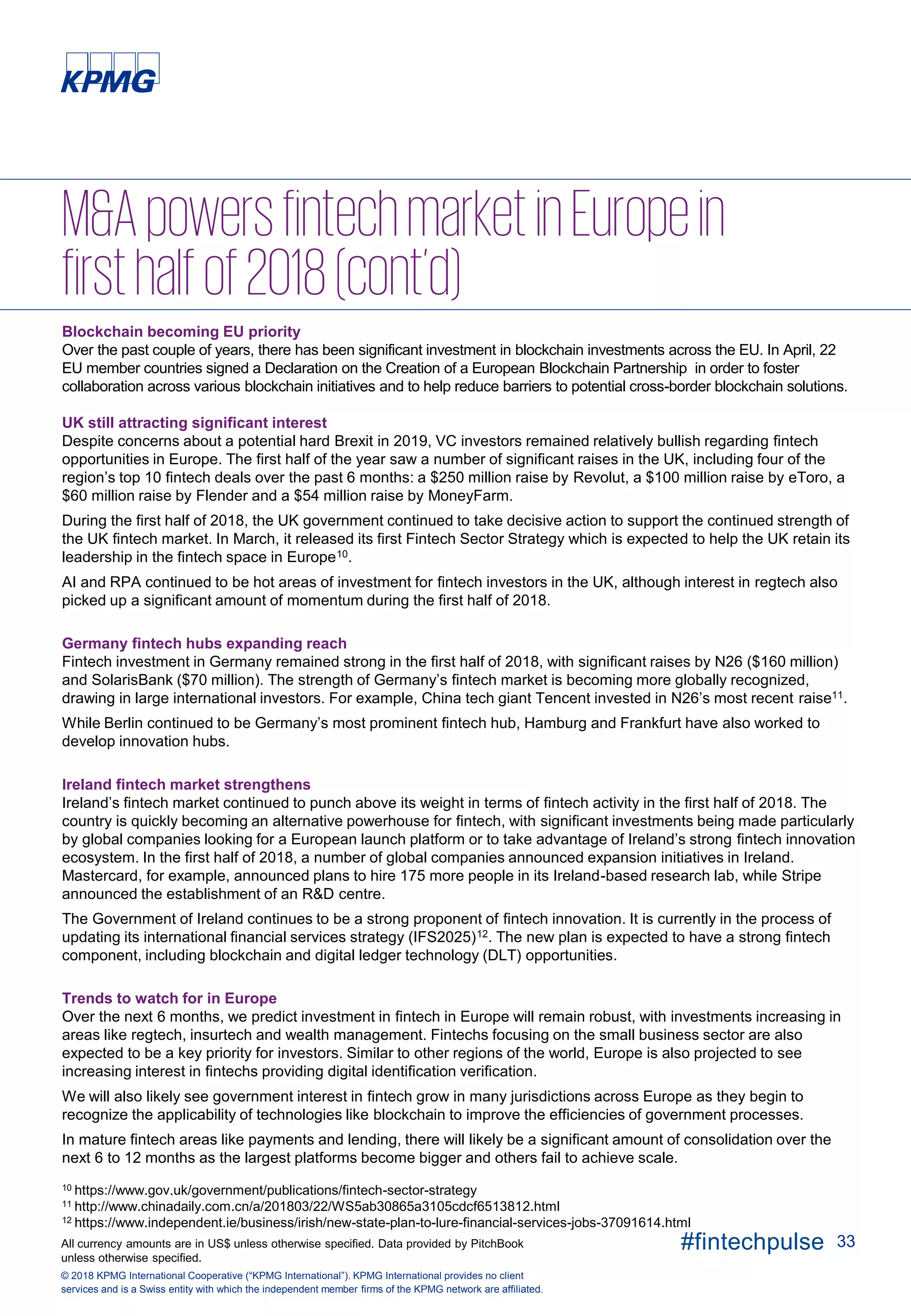 KPMG study Pulse of fintech 2018 | PDF