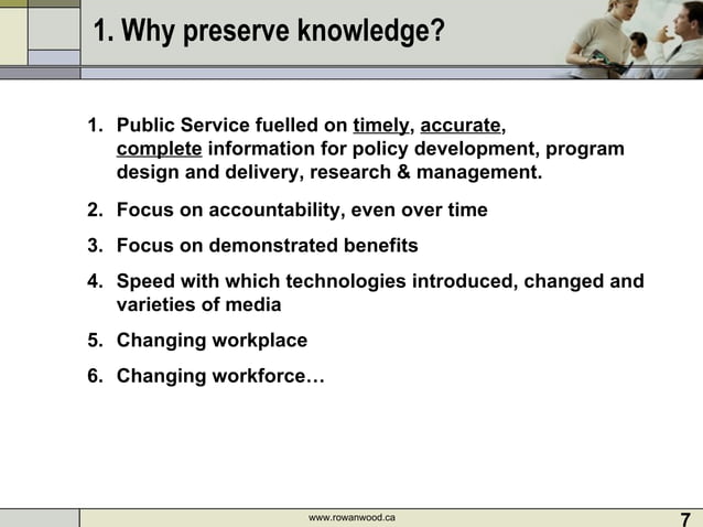 Knowledge Preservation in the Public Service | PPT | Business ...