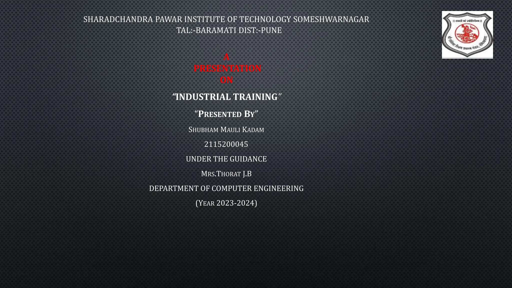 Industrial Training Report For AI development with python use | PPTX