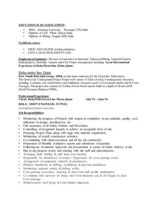 Kpr resume tunnel engineer | DOCX