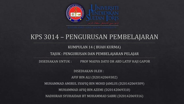 KPS 3014 – Pengurusan Pembelajaran | PPTX