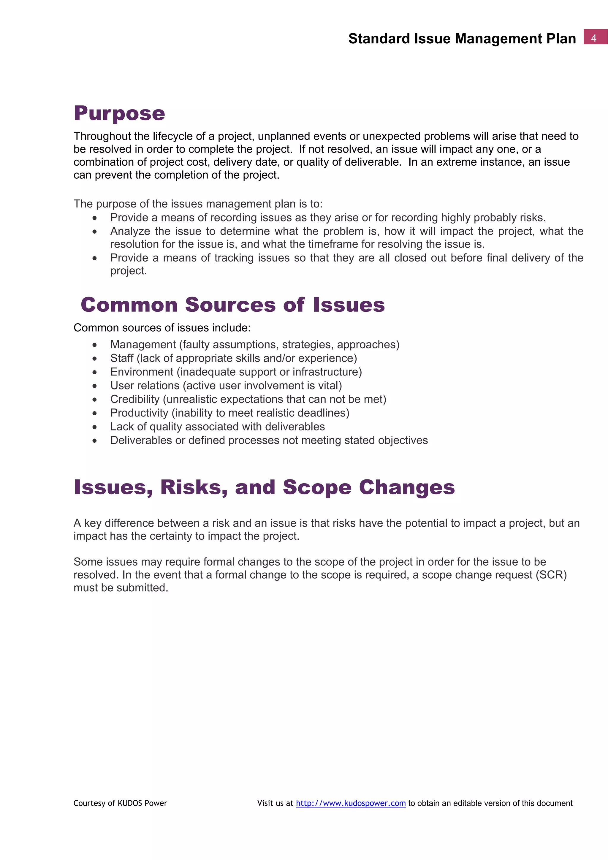 Issue Management Plan | PDF