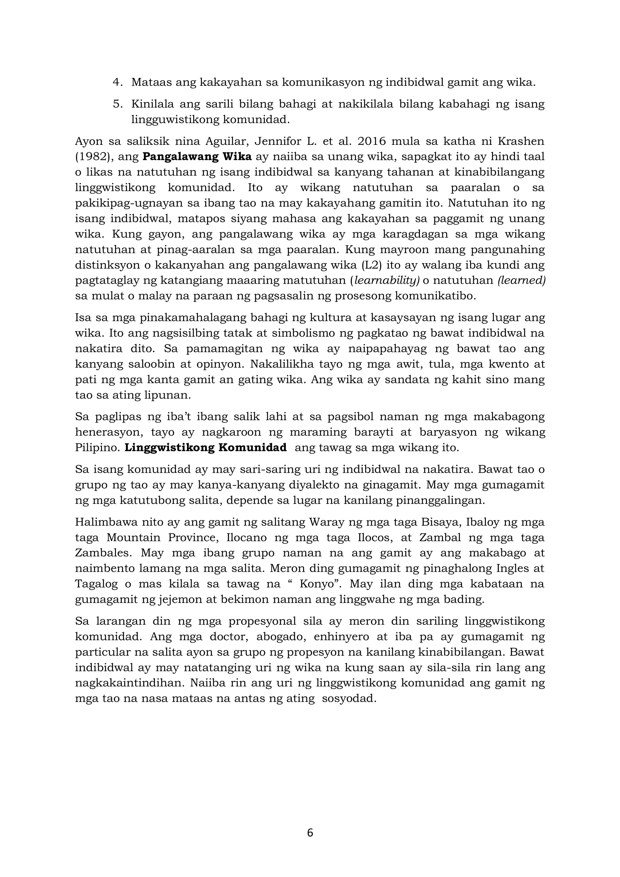 KPWKP_Q1_Module5 Una, Pangalawang Wika, Linggwistikong Komunidad.pdf