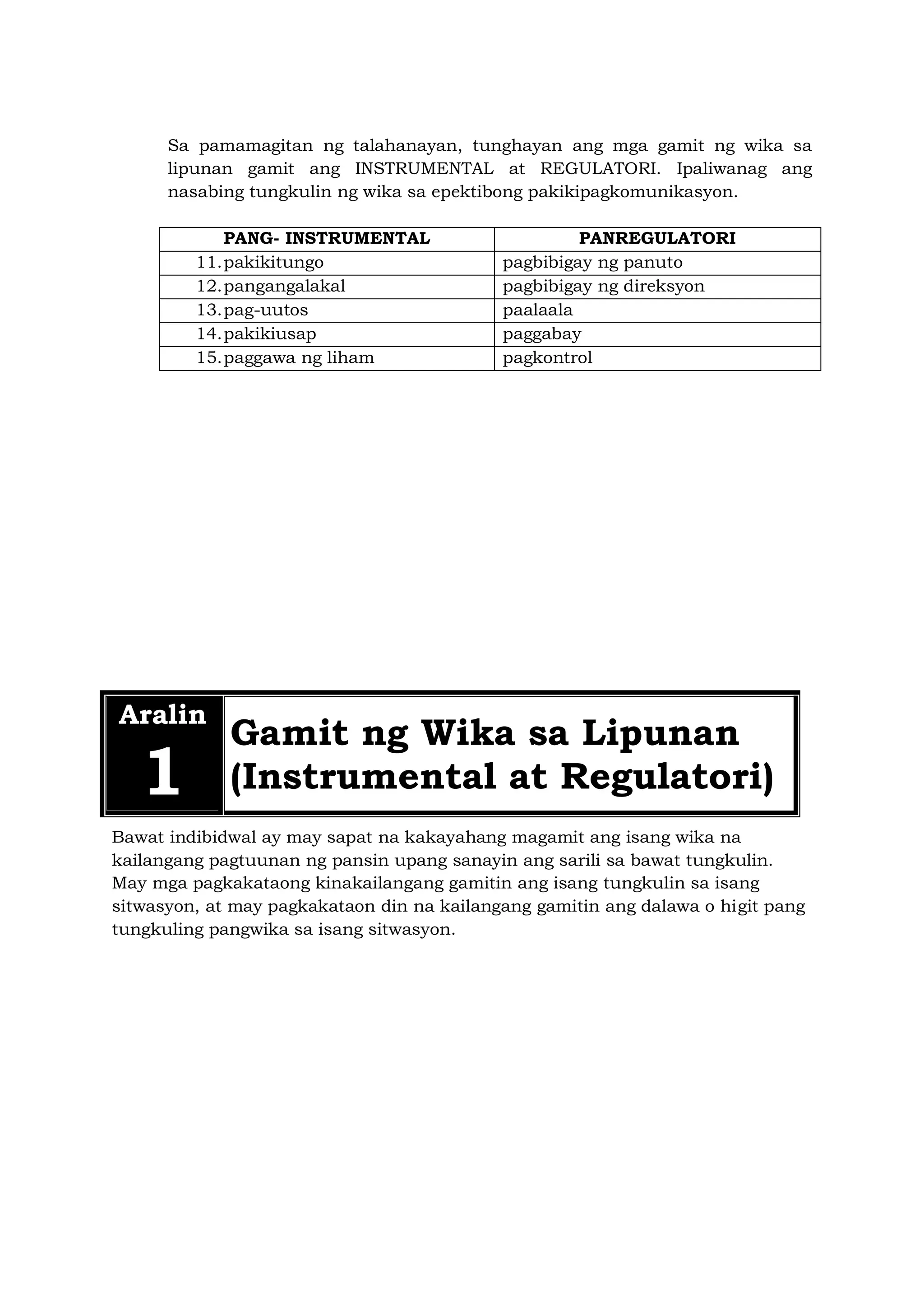 KPWKP_Q1_Module6 Gamit ng Wika sa Lipunan (Instrumental at Regulatori).pdf