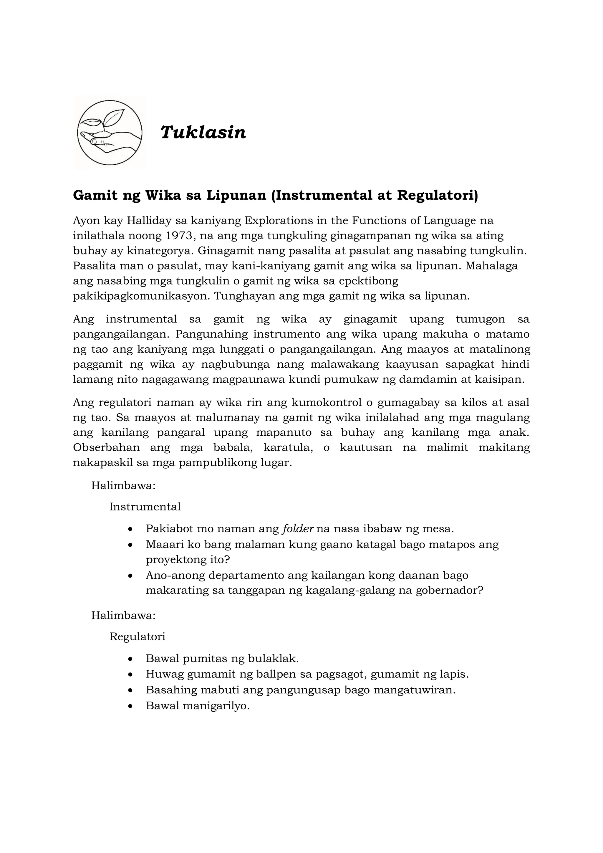 KPWKP_Q1_Module6 Gamit ng Wika sa Lipunan (Instrumental at Regulatori).pdf