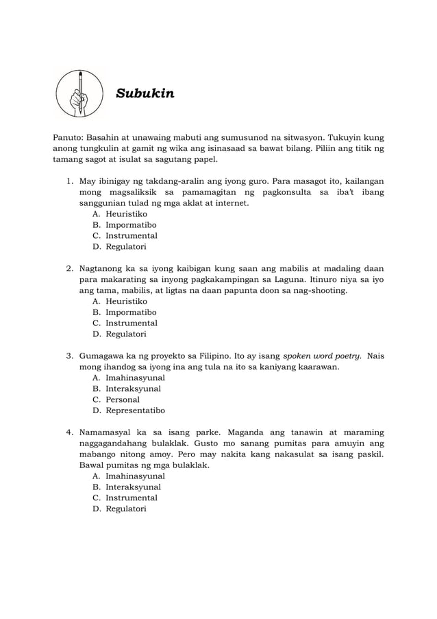 KPWKP_Q1_Module6 Gamit ng Wika sa Lipunan (Instrumental at Regulatori).pdf