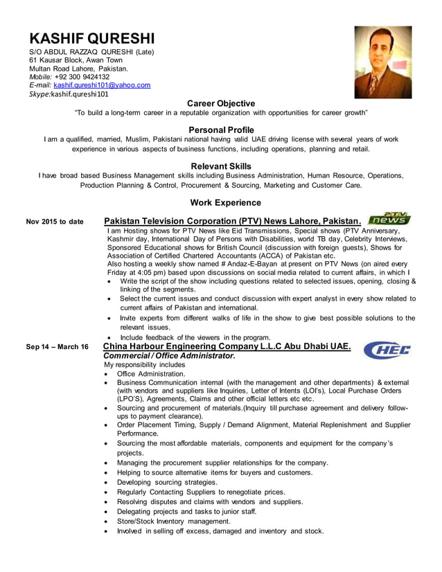 CV / Personal Profile/ Kashif Qureshi | DOCX | Career Planning | Careers