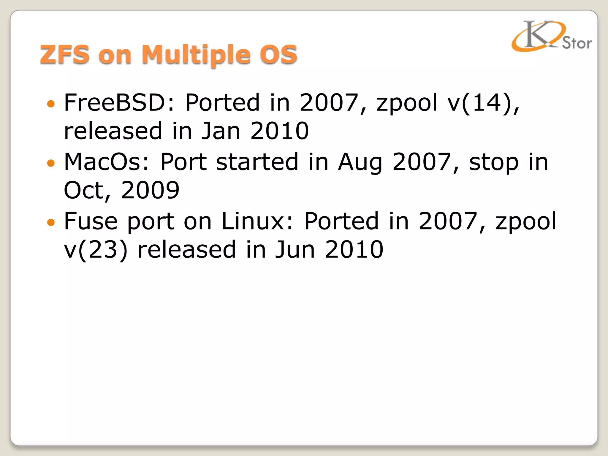 Webinar - KQStor ZFS port on Linux | PPT
